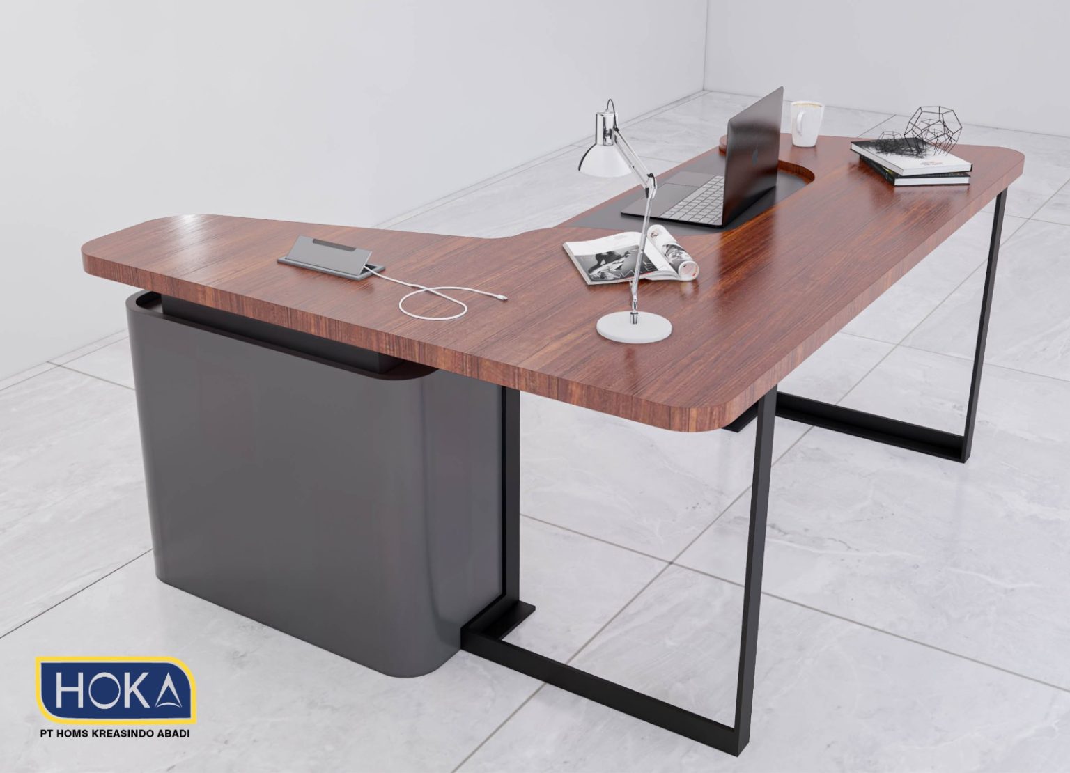 Meja Kantor Meja Direktur HOKA HFH-D137 Plywood Finishing HPL Kaki ...